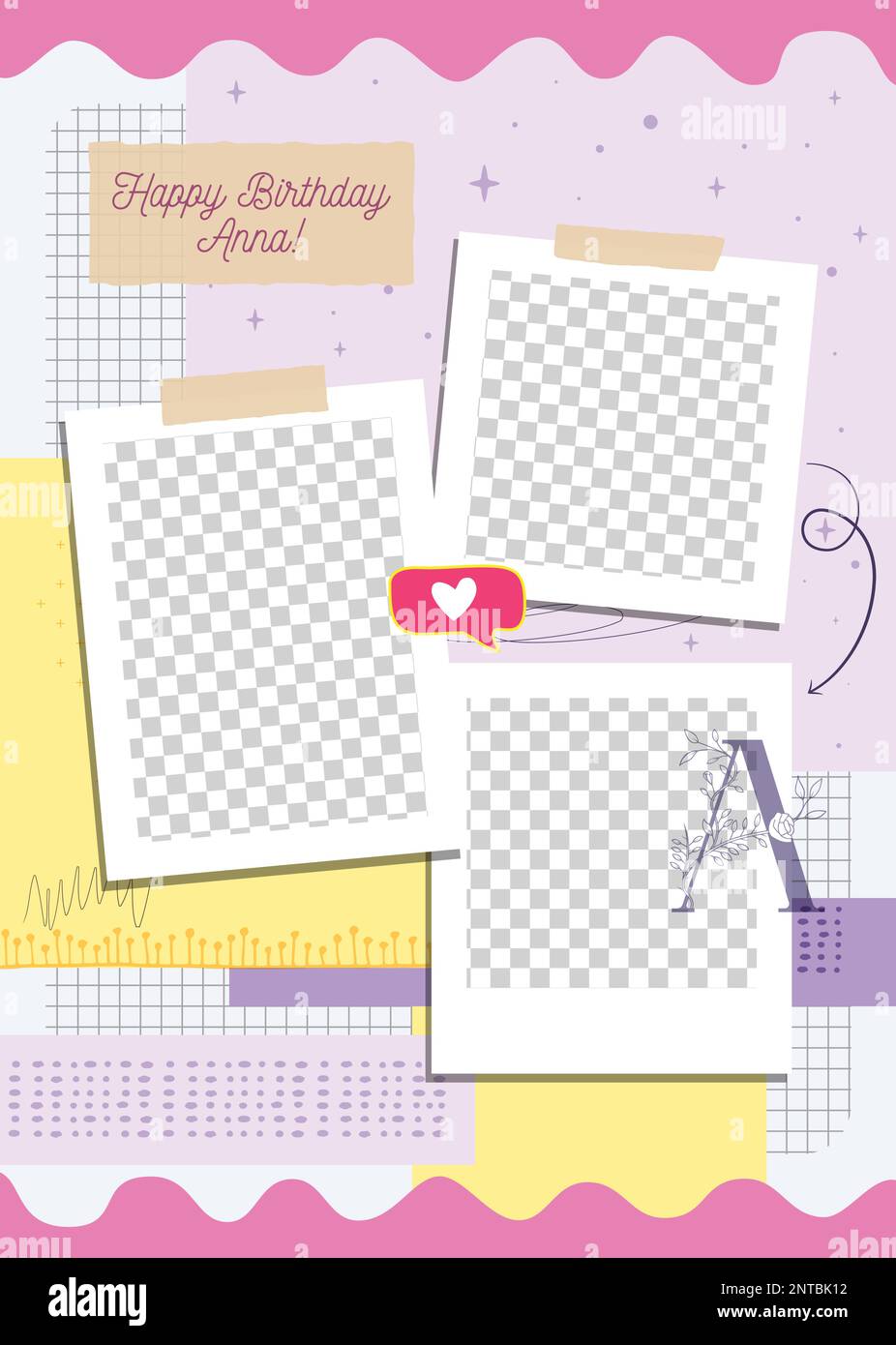 Happy Birthday Social flyer poster with blank frames for photo ...