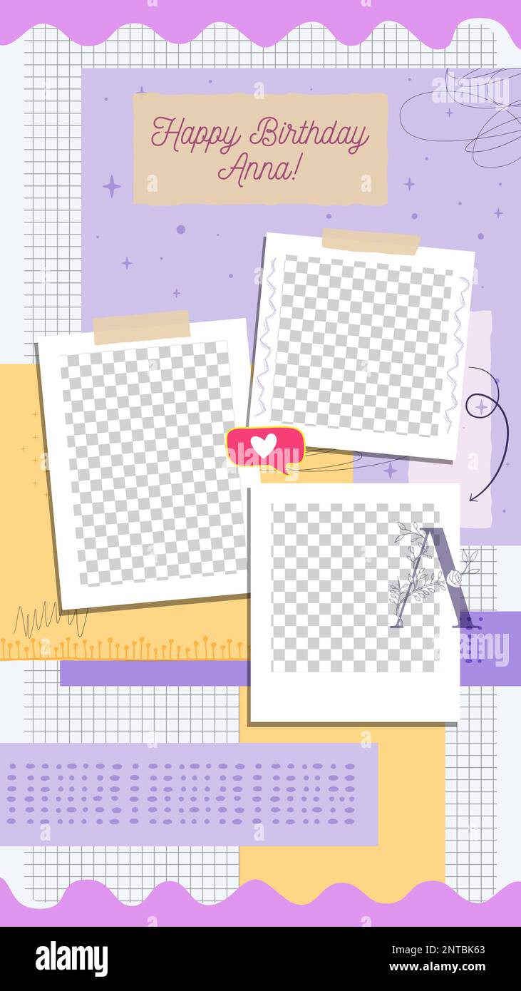 Happy Birthday Social media post template with blank frames for photo ...