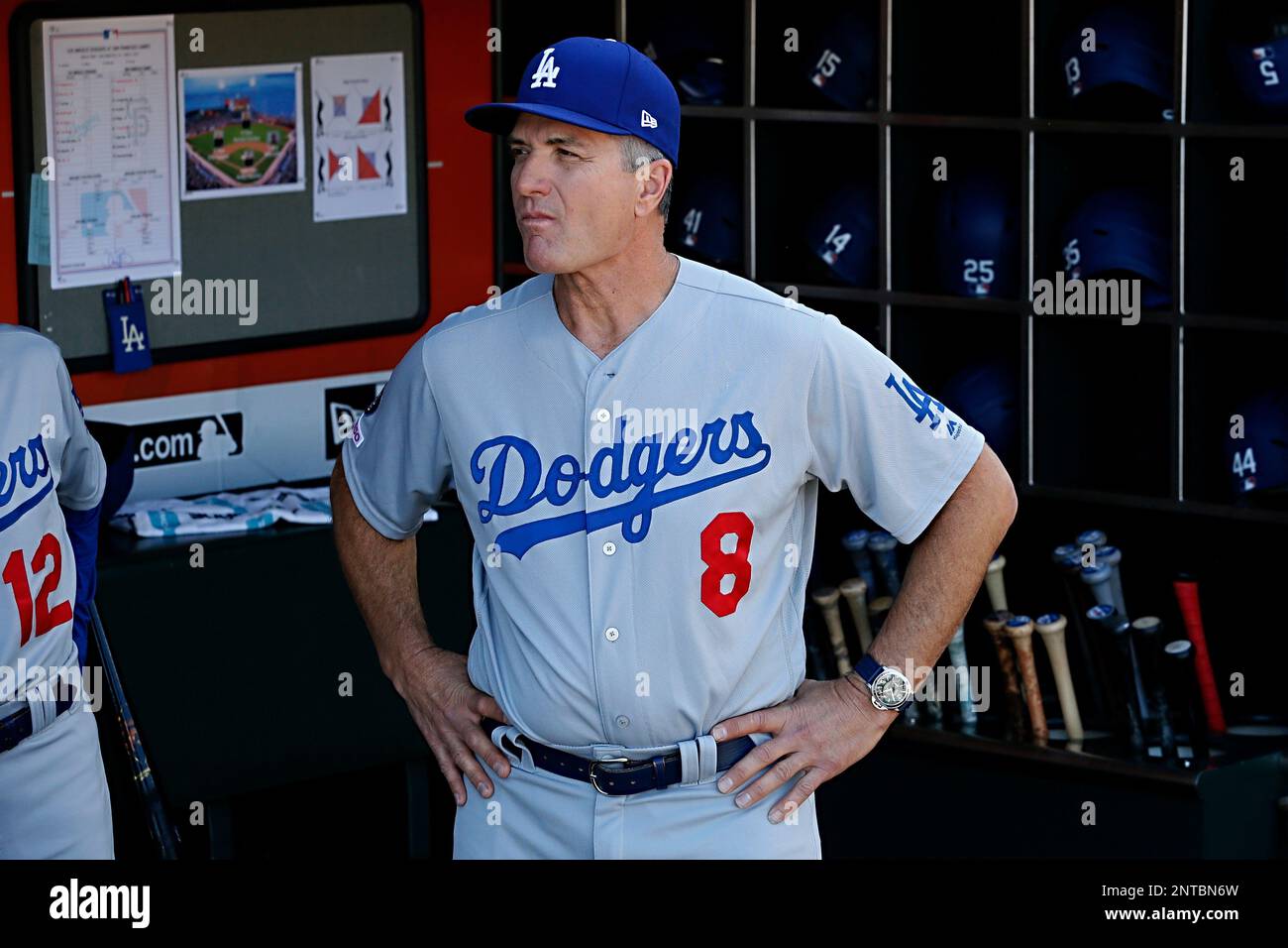 Los Angeles Dodgers bench coach Bob Geren (8) during an MLB game ...