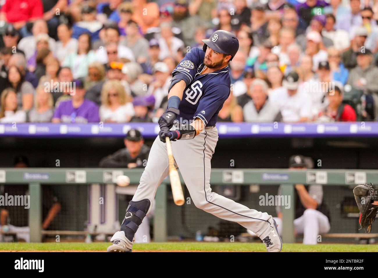 San Diego Padres catcher Austin Allen (62) swings at the pitch in the ...