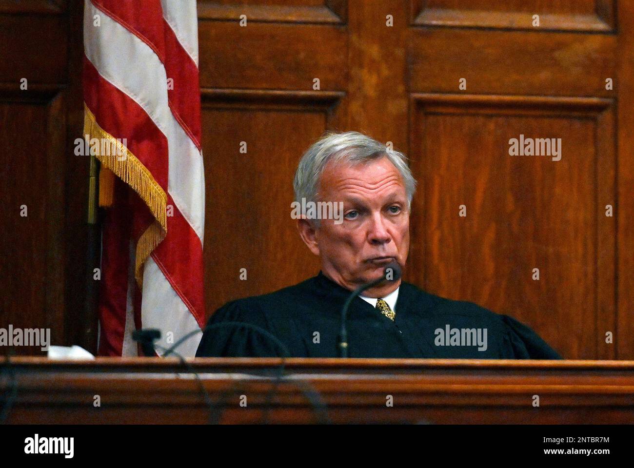 Superior Court Justice Robert Mullen listens to closing arguments in ...