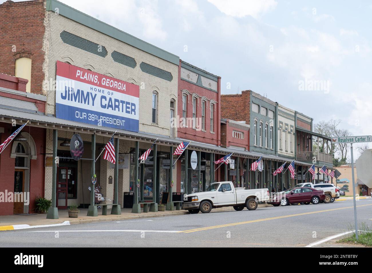 Plains, United States. 27th Feb, 2023. American Flags hang along Main ...