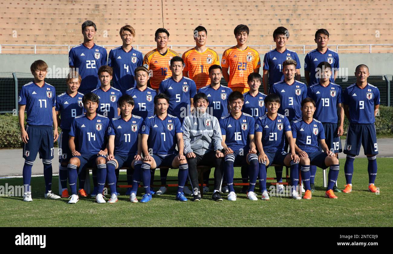 Members of Japan National Football Team (Samurai Blue) pose for photo ...