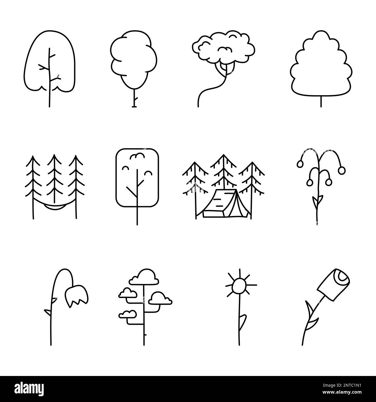 Simple and minimalist tree icons collection. Line art silhouette trees ...