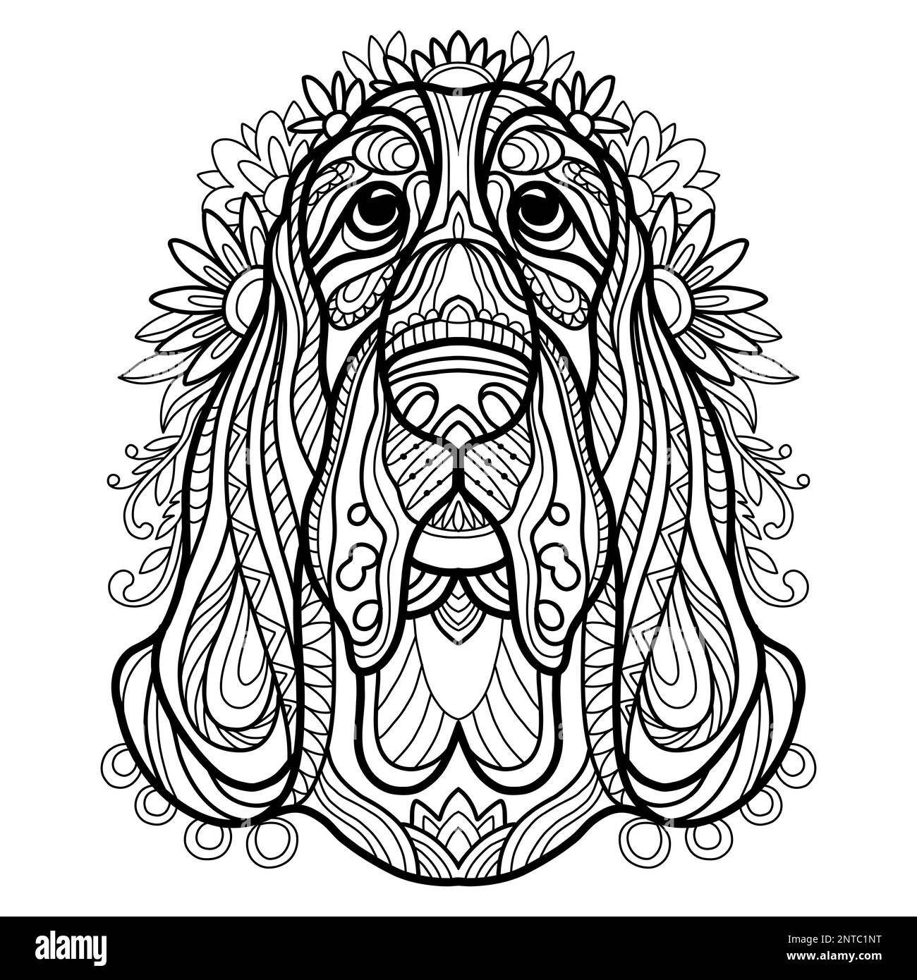 Abstract dog with decorative ornaments and doodle elements. Close up ...