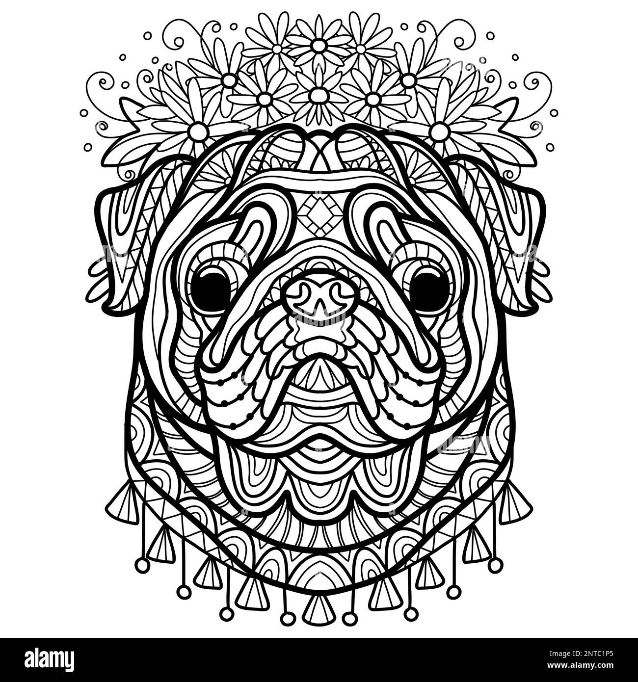 Abstract dog with decorative ornaments and doodle elements. Close up ...