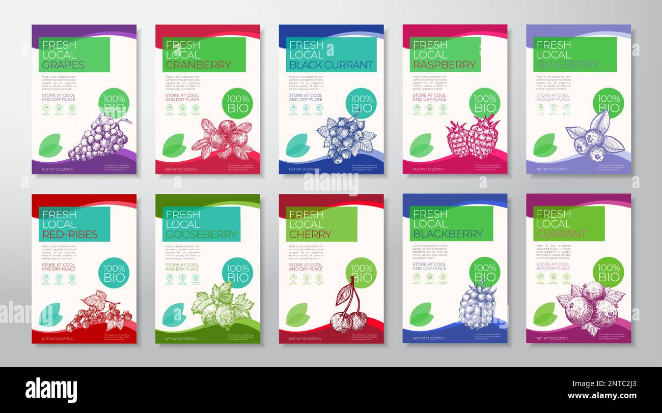 Fresh Local Berries Label Templates Collection. Abstract Vector Food ...