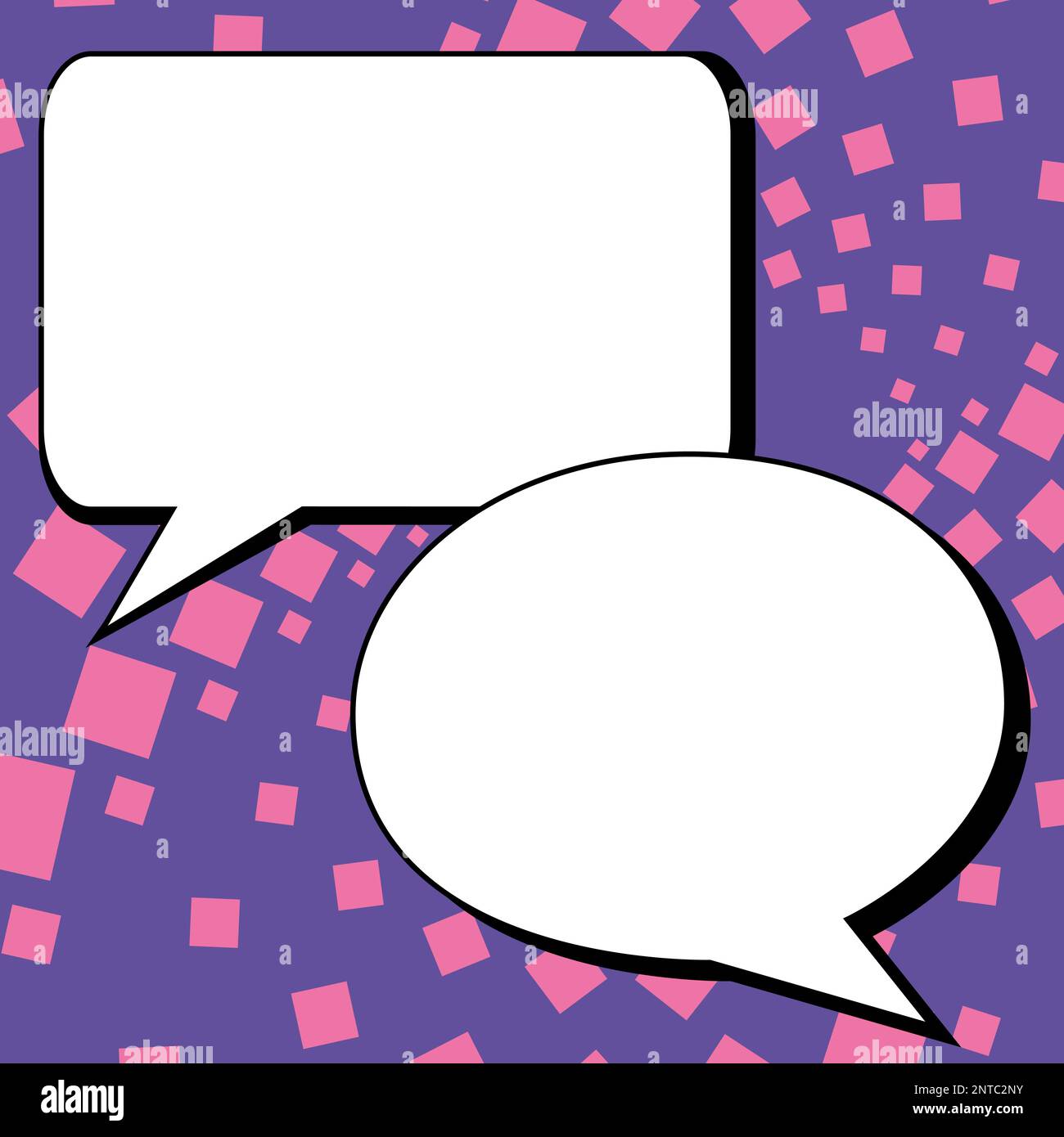 Two big white empty speech bubbles for text. Square and oval dialog ...