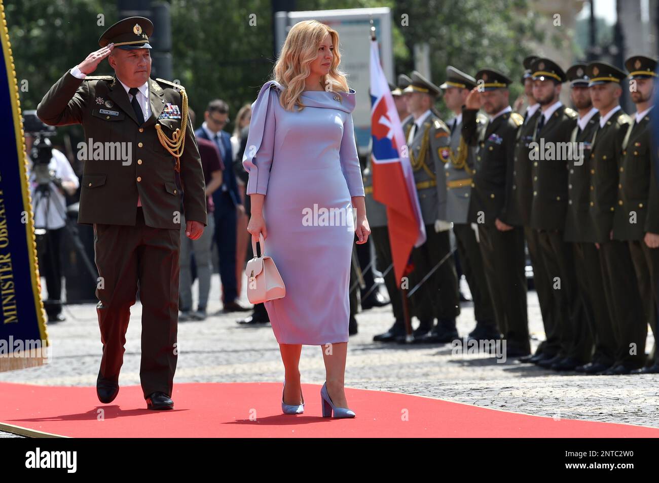 New Slovak President Zuzana Caputova reviews the guard of honor as she ...