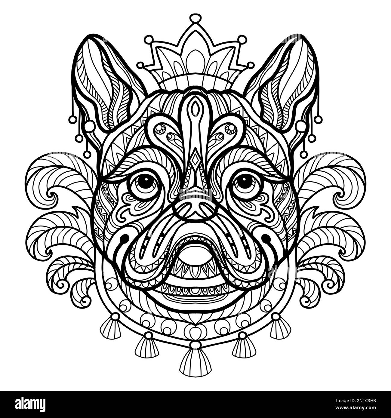 Abstract dog with decorative ornaments and doodle elements. Close up ...