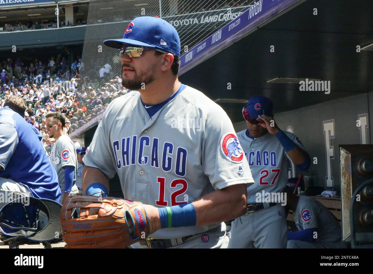 Chicago Cubs left fielder Kyle Schwarber (12) prepares for the game ...