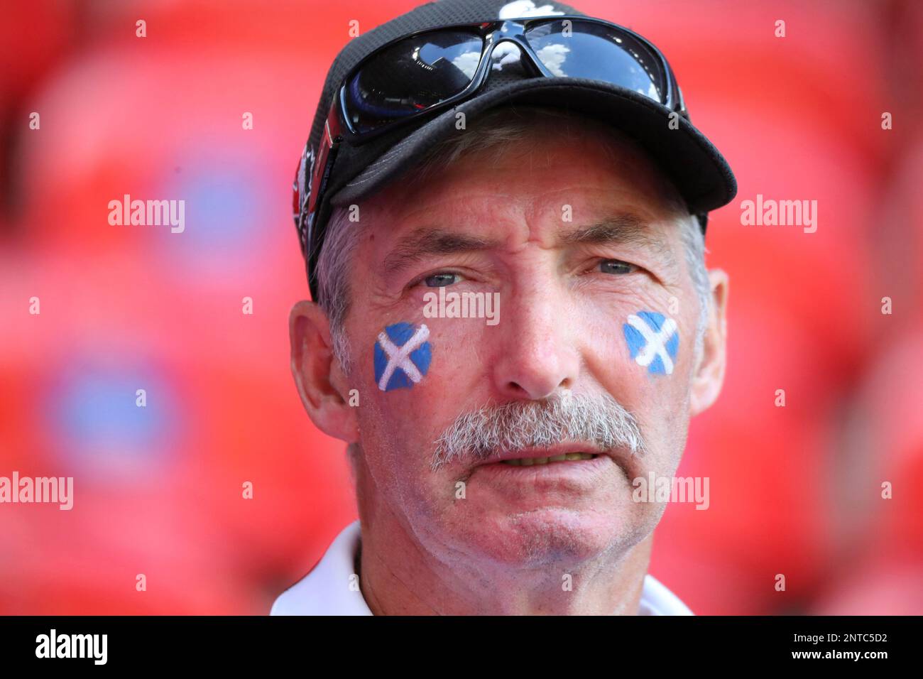 A supporter cheers for Scotland during the group stage D match of the ...