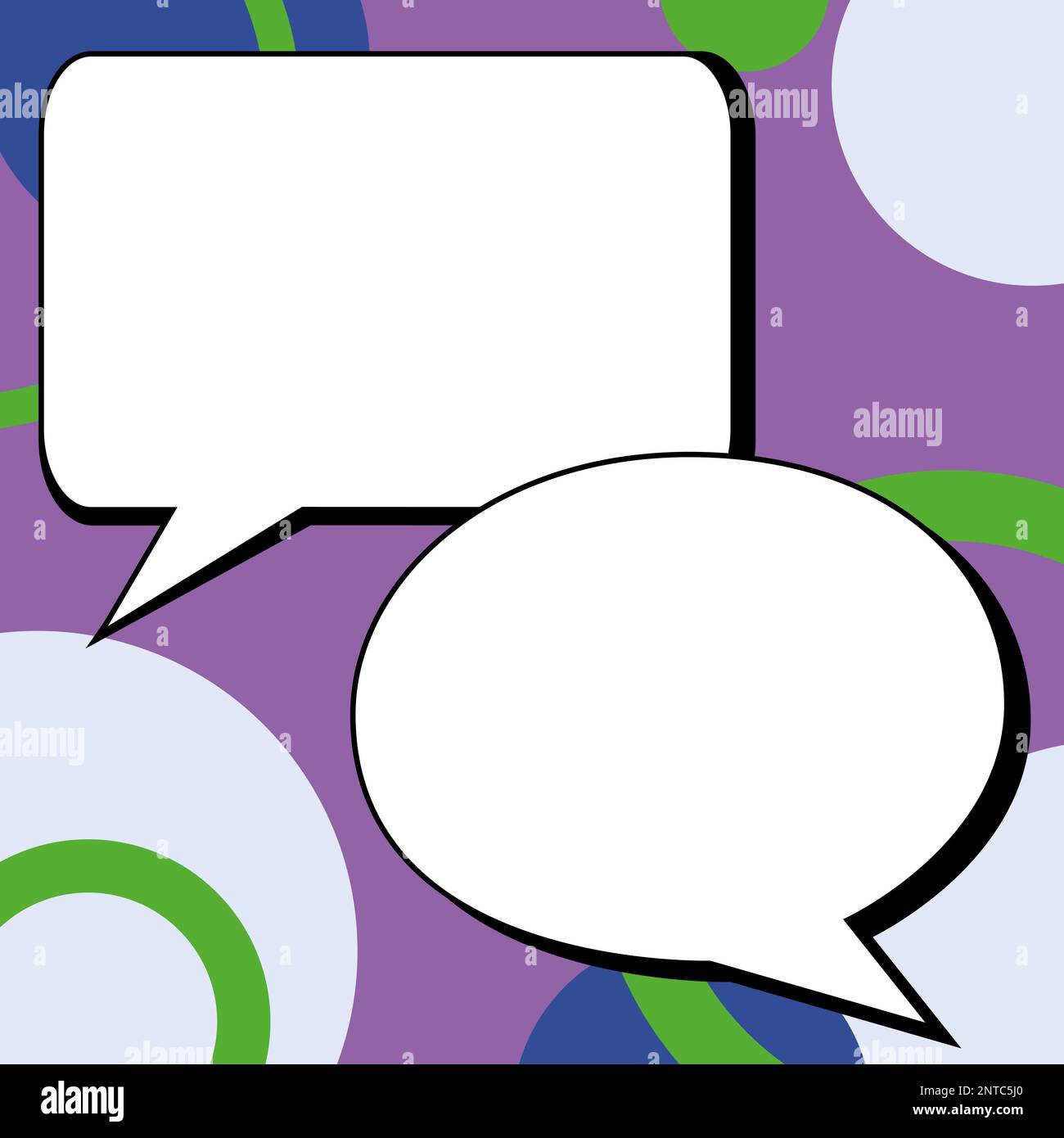 Two big white empty speech bubbles for text. Square and oval dialog ...