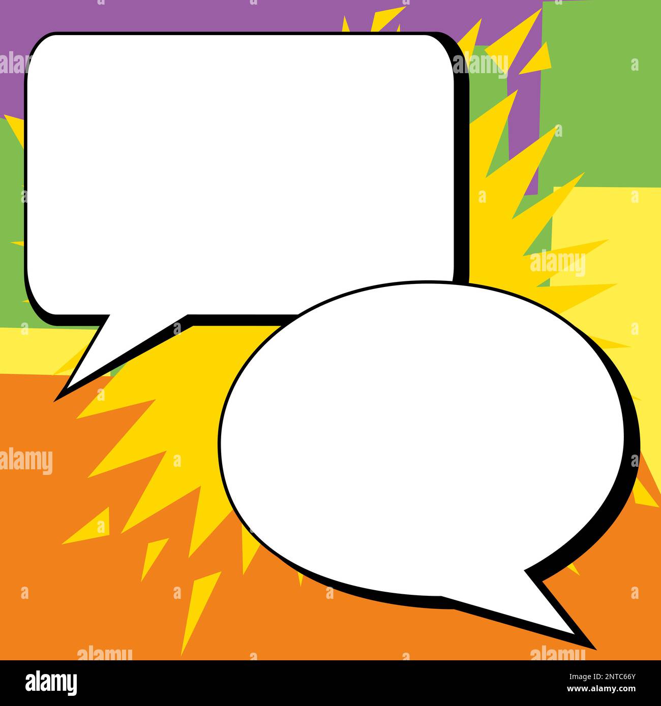 Two big white empty speech bubbles for text. Square and oval dialog ...
