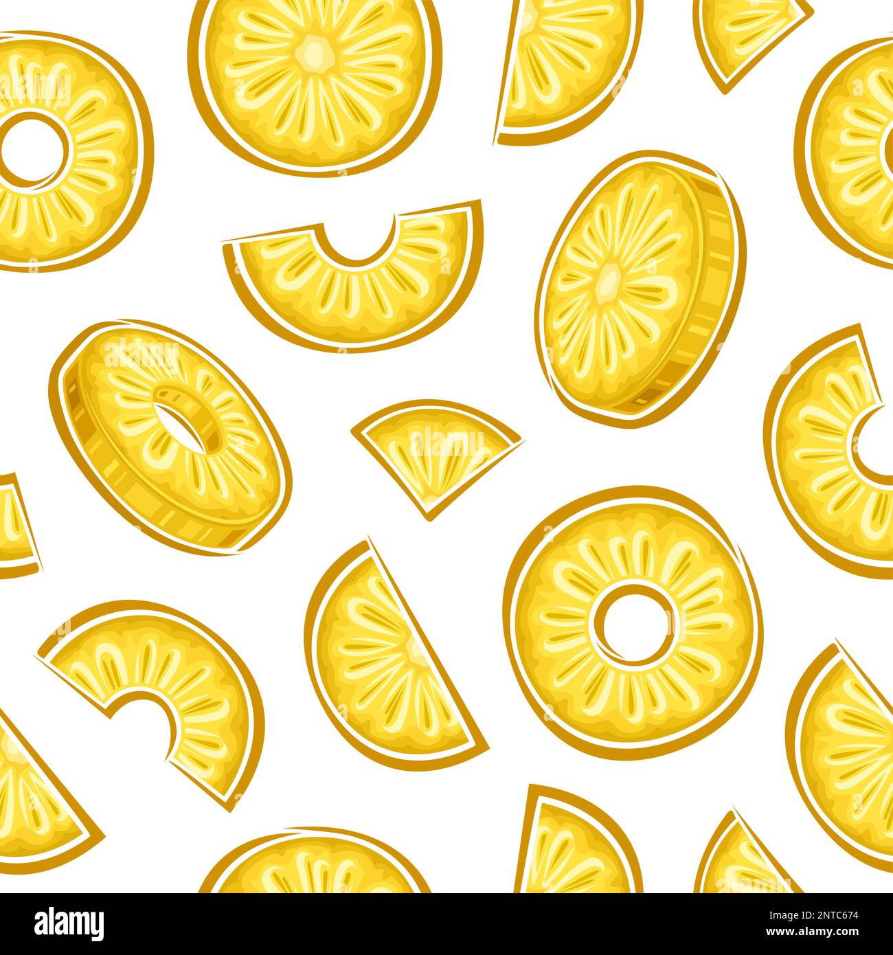 Vector Pineapple Seamless Pattern, square repeat background with cut out illustration of ripe ...