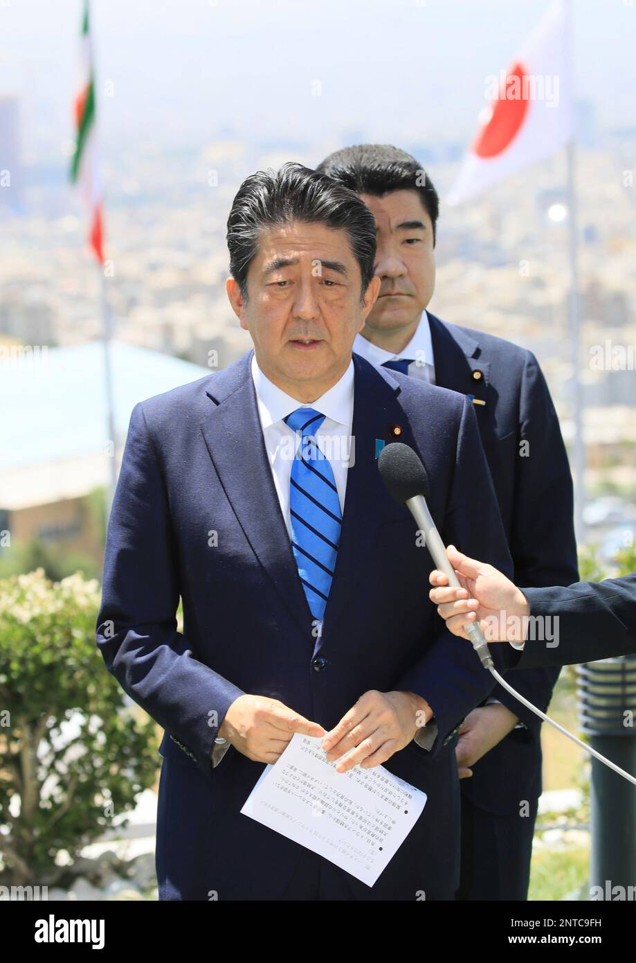 Japan's Prime Minister Shinzo Abe speaks to media after meeting Iran's ...
