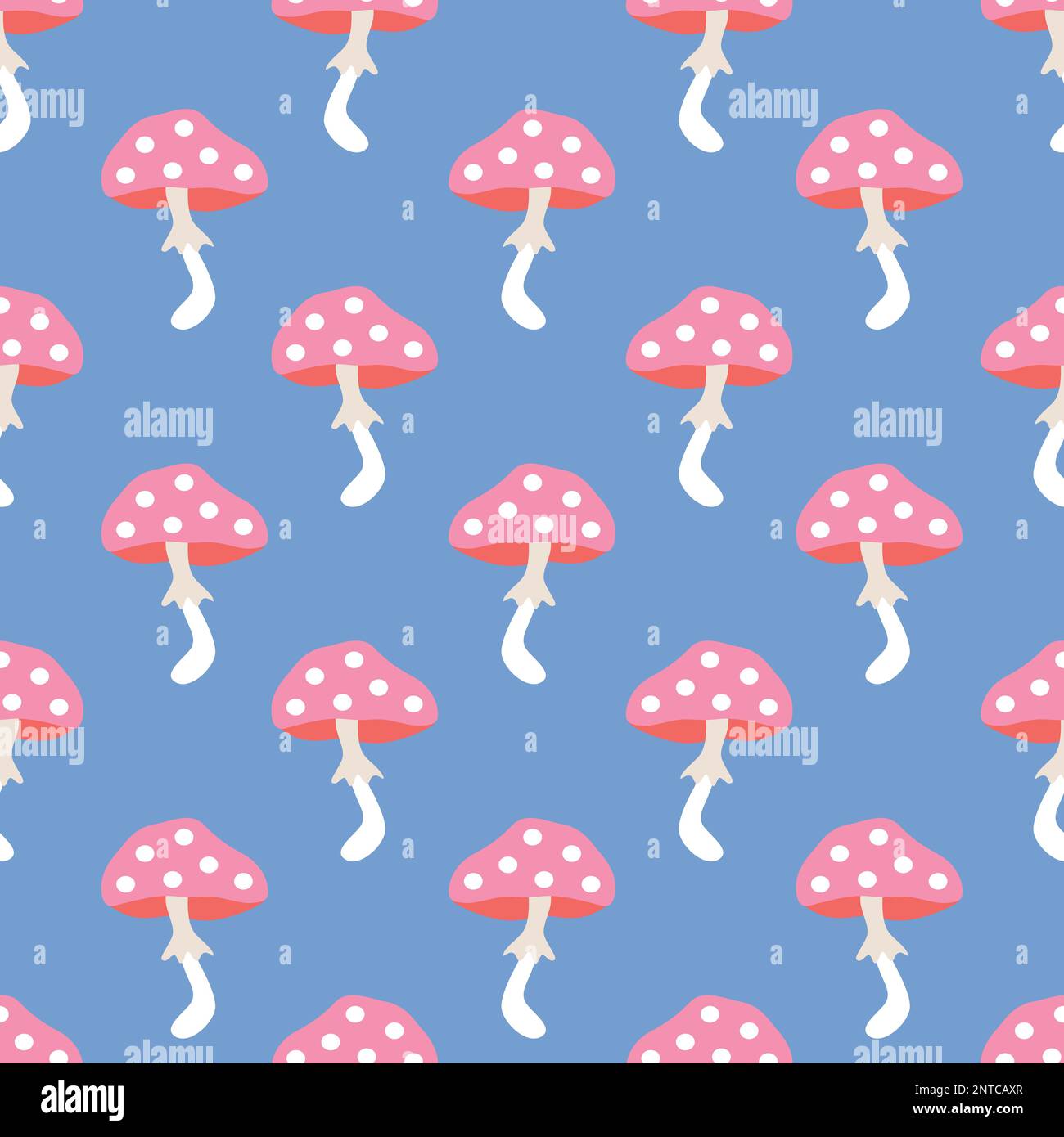 Cute amanita funny spotted mushroom seamless retro pattern. Magic ...