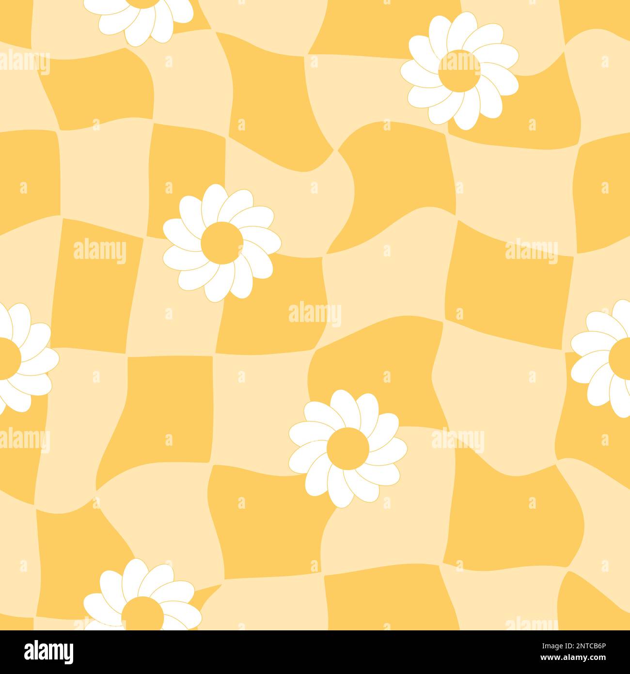 Twisted checkered background with daisy flowers. Trippy grid retro ...