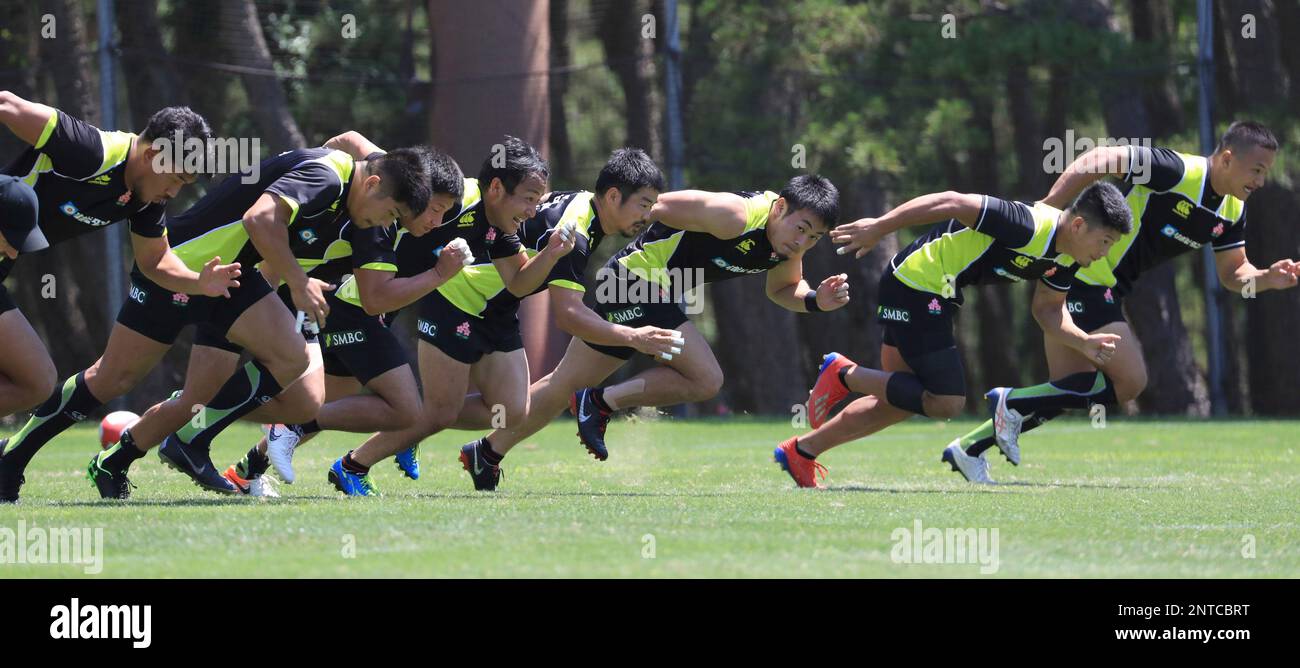 Japanese Rugby national team players attend the practice session in ...