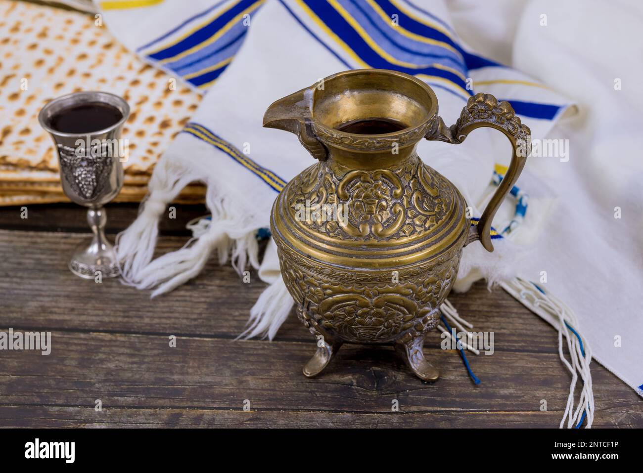 Jewish holiday Passover is celebrated with matzah bread and kiddush ...
