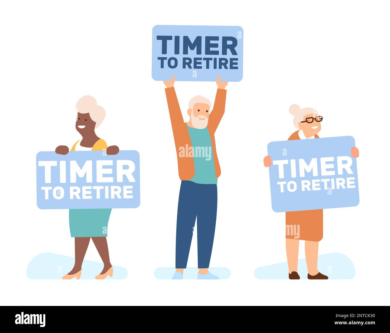 Seniors demonstration. Poster in hands of old men with text Timer to ...