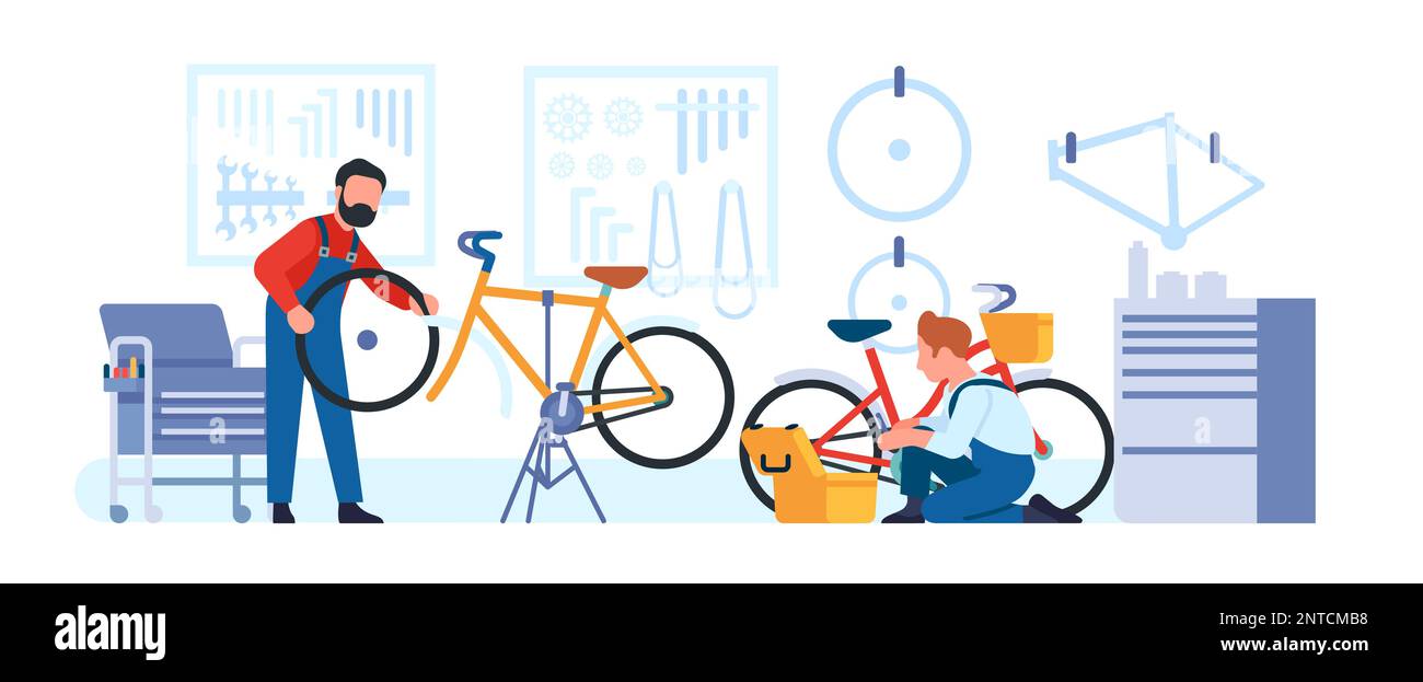 Man in bicycle shop Cut Out Stock Images & Pictures - Alamy