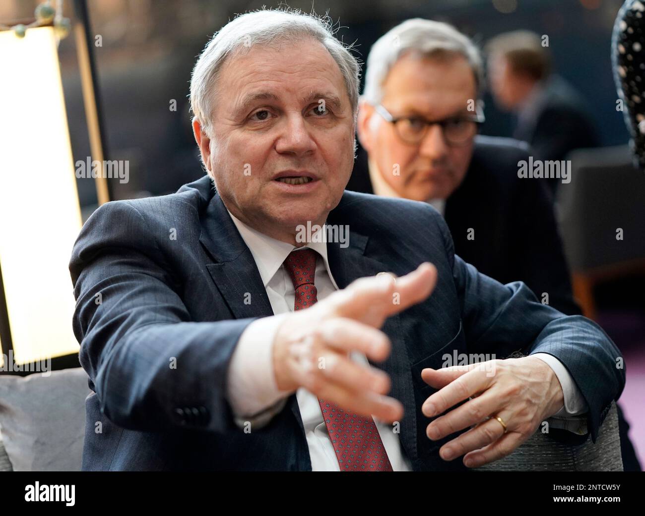 Bank of Italy Governor Ignazio Visco speaks to reporters during the G20 ...