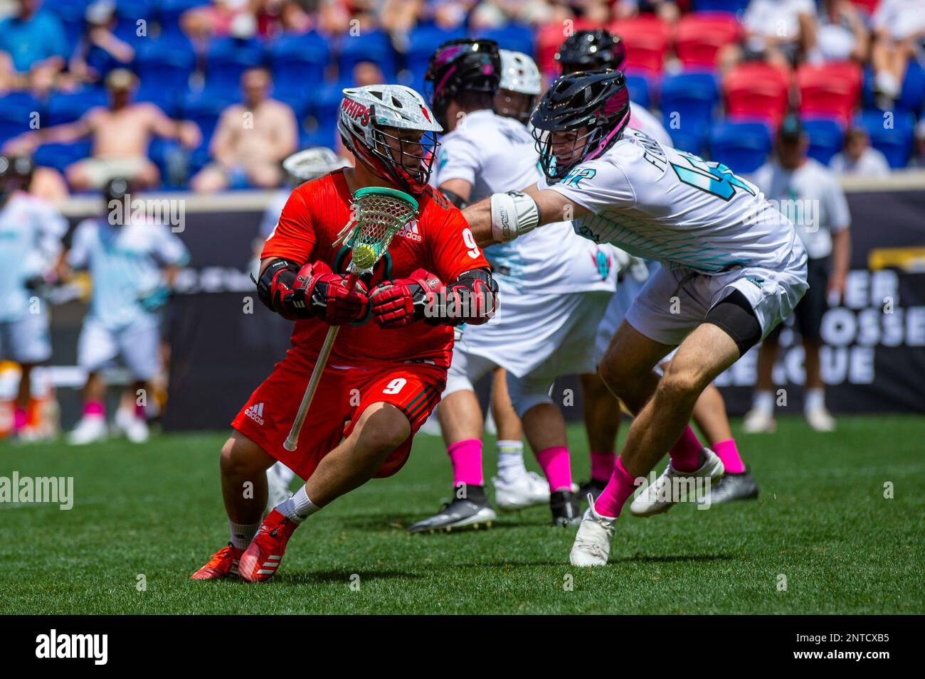HARRISON, NJ - JUNE 08: Whipsnakes LC midfielder Matt Rambo (9) moves ...