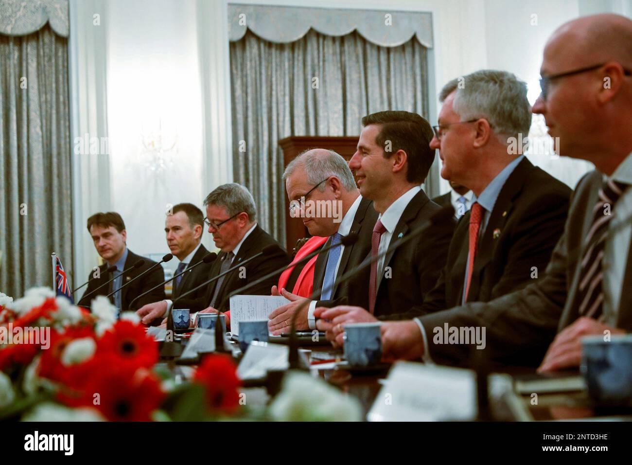 Australian Prime Minister Scott Morrison, center, attends a meeting at ...
