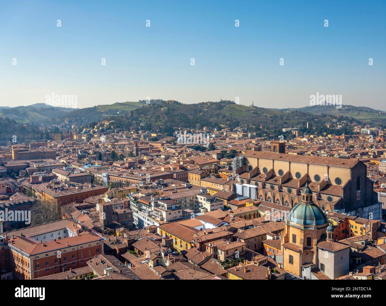 View from the Asinelli Tower of the Basilica San Petronio and Santa ...