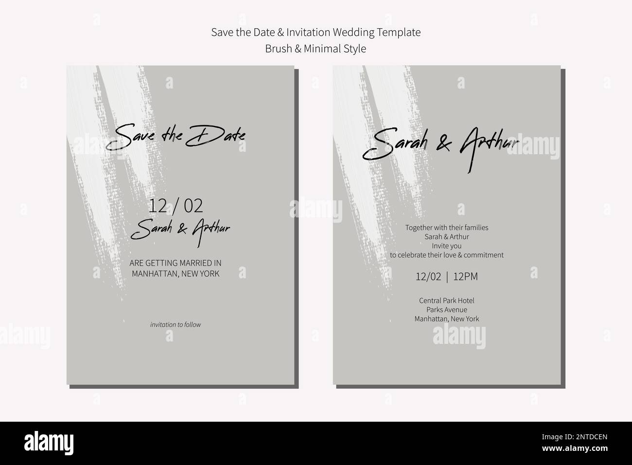 Save The Date And Wedding Invitation Modern Card Template With Brush