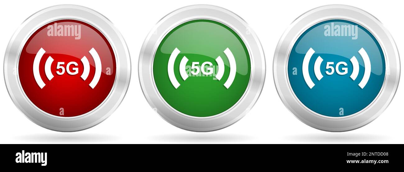 5G internet wireless communication, network vector icon set. Red, blue ...