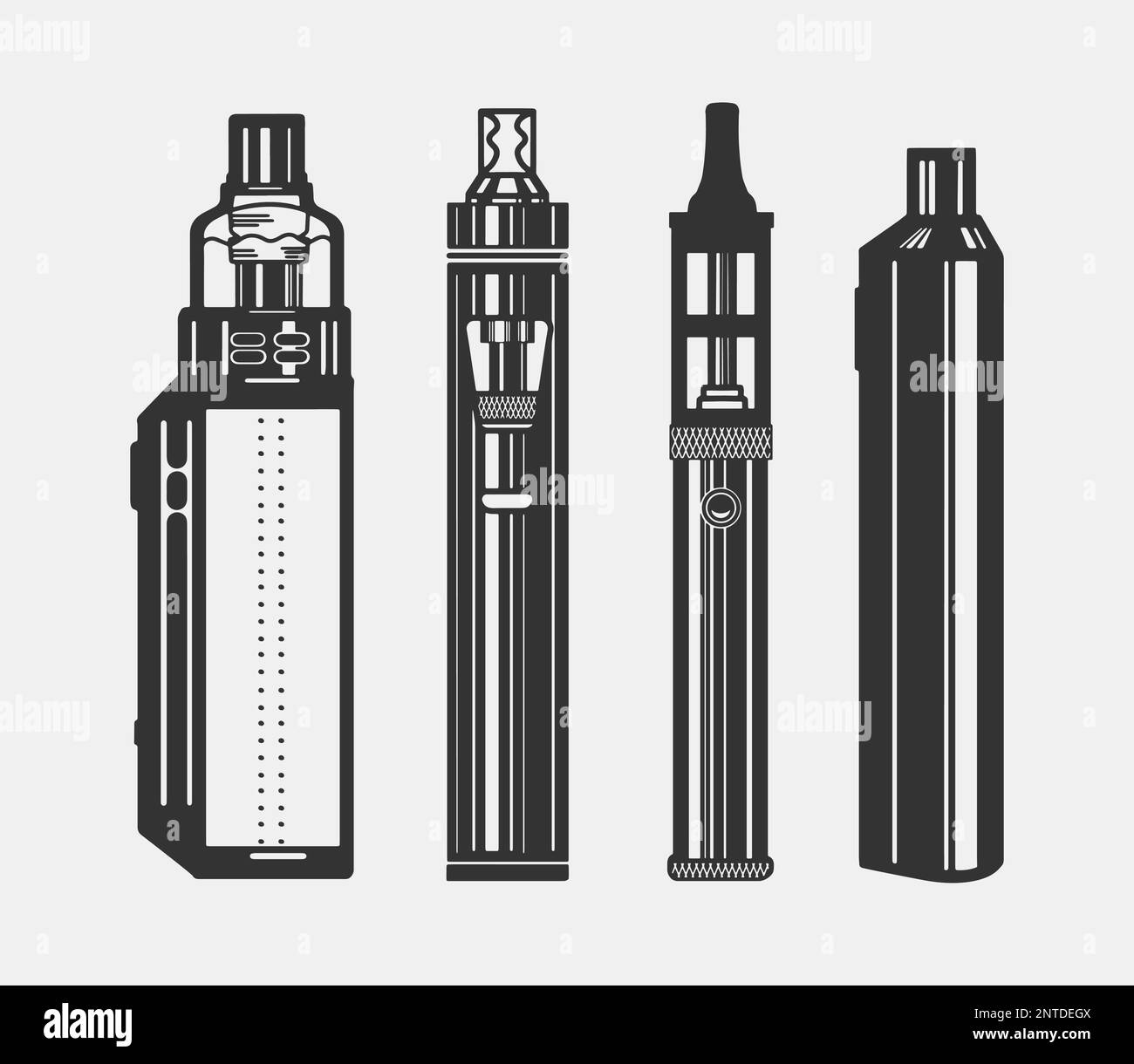 Different types of electronic cigarettes icons for vape shop. Isolated ...