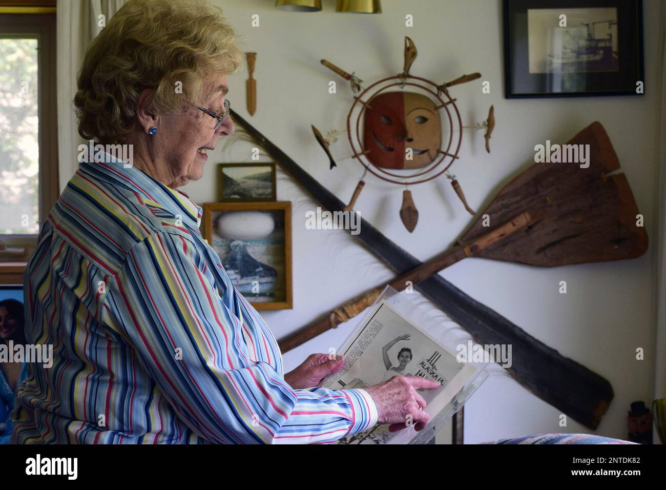 In this Wednesday, May 29, 2019 photo, Stuart Sliter points to a photo ...