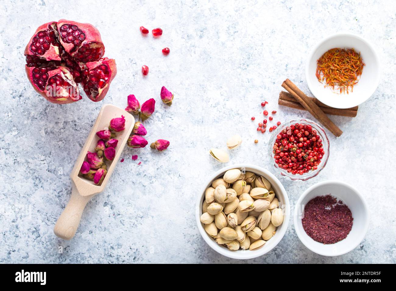 Arab ingredients, middle eastern food. Space for text. Arabic cuisine ...