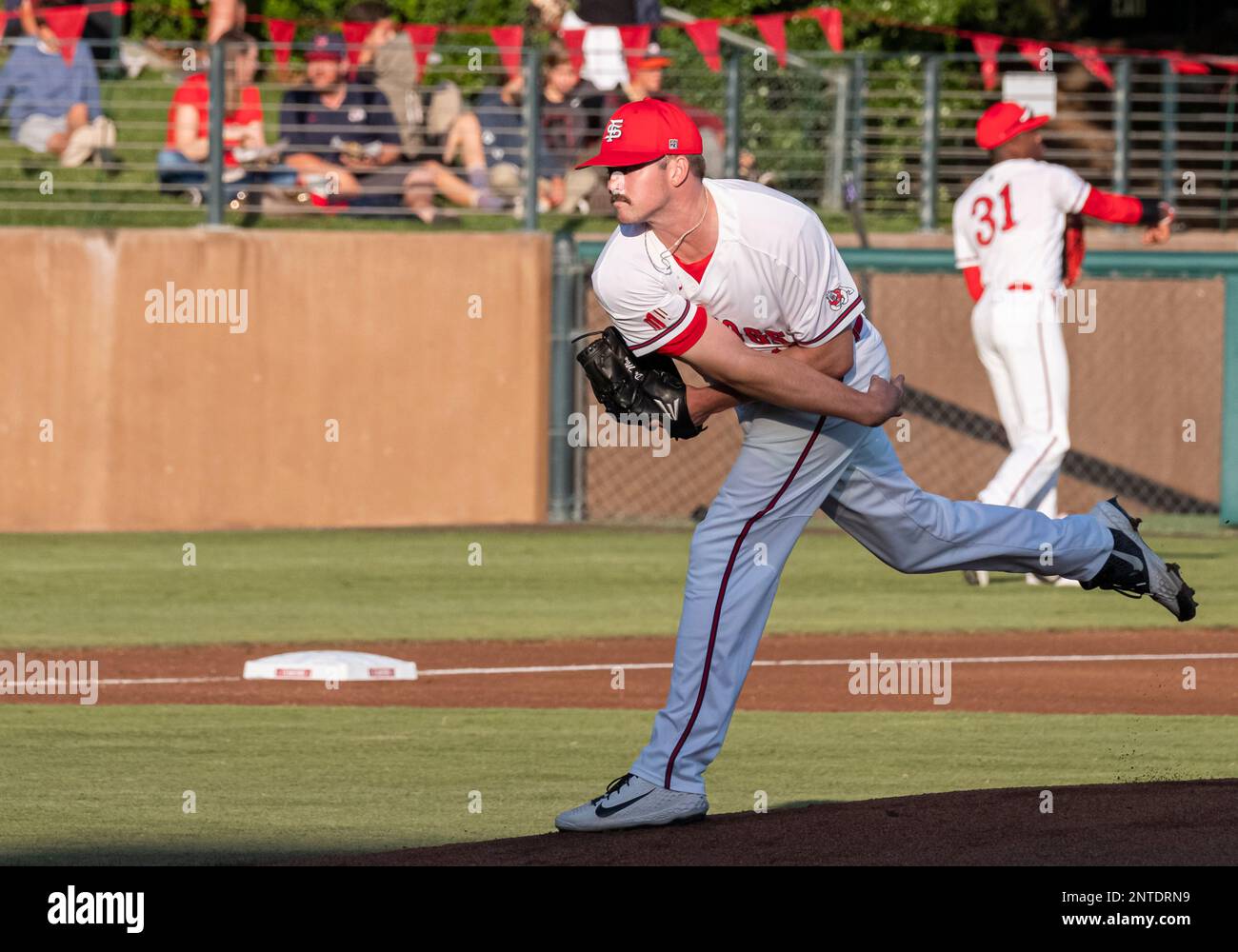 STANFORD, CA - JUNE 01: Fresno State pitcher Davis Moore (49) warms up ...