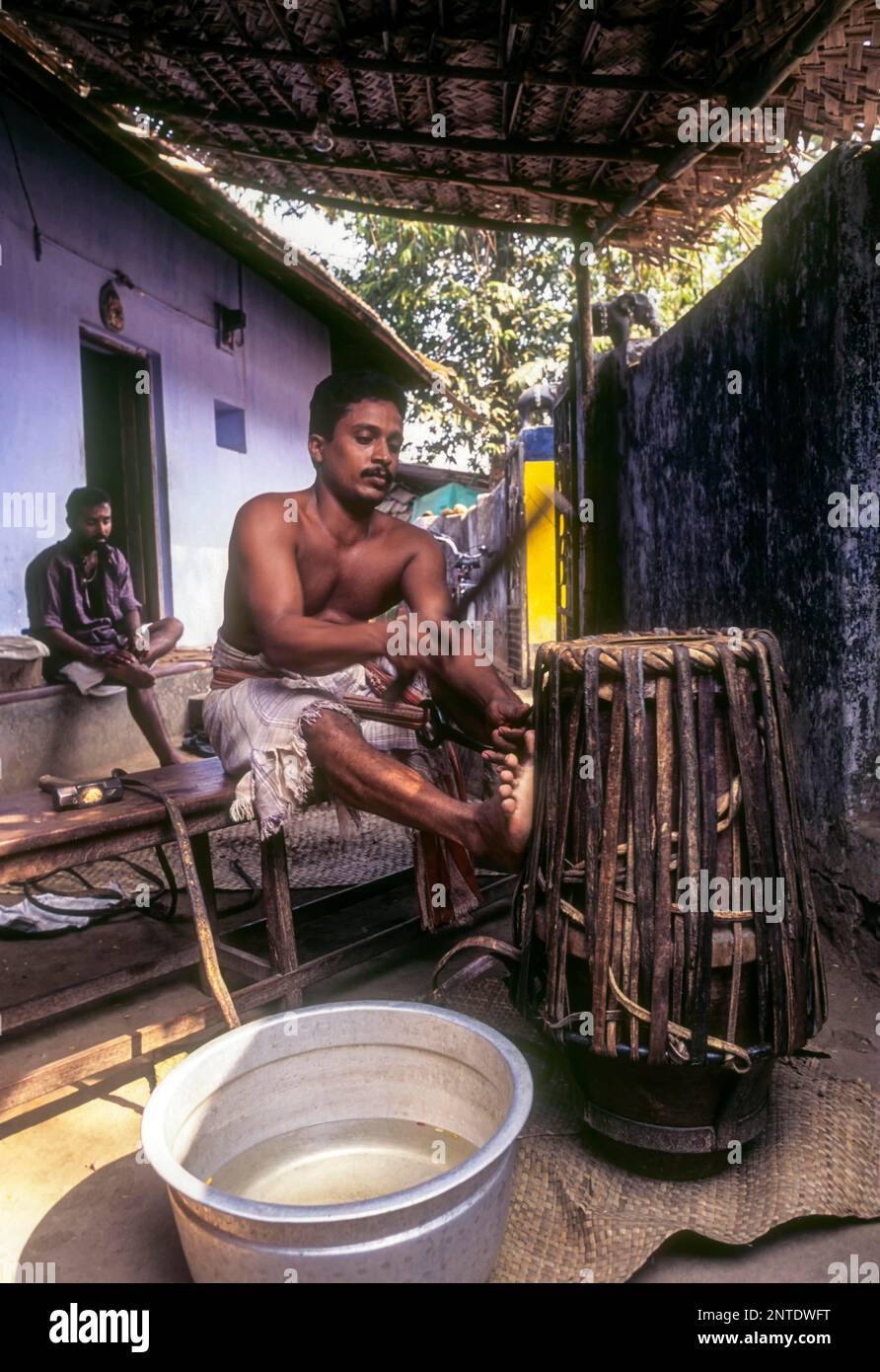 Making of Jendai or leather music instrument in Peruvemba, Kerala ...