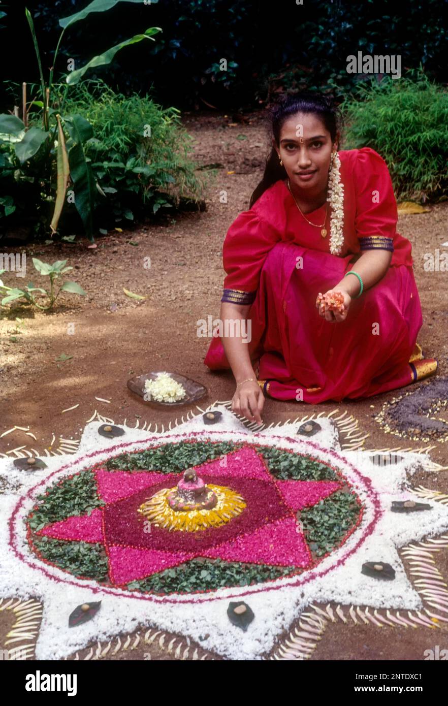 Onam pookkalam or athapookalam during Onam festival in Kerala, South ...