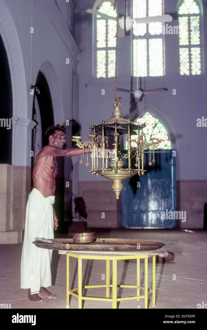 An Attractive Oil Lamp, center part of the Niranam Church near Thiruvalla Kerala, South India ...