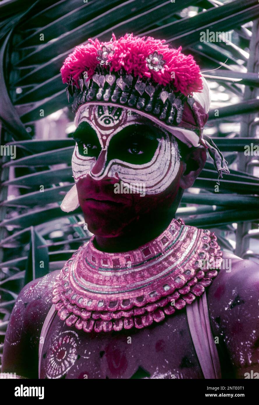 Theyyam artist in a festival procession in Thrissur Trichur, Kerala ...