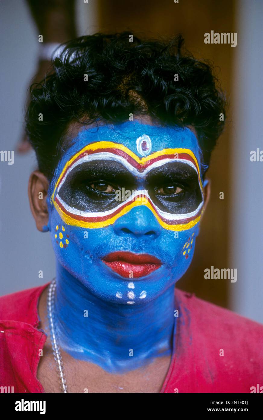 Face details of Theyyam dancer, temple ritual dance, Kerala, South ...