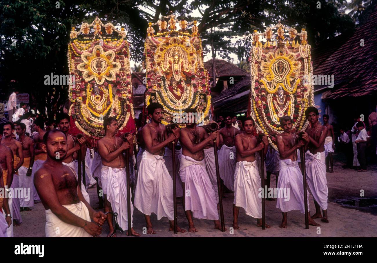 Decorated Gods in procession, Padmanabha Swamy Temple Arattu festival ...