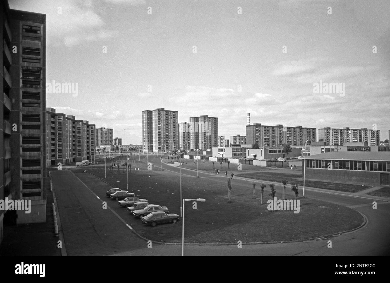 Shangan Road, tenements, tower blocks, cars, Ballymun, Dublin, Ireland ...