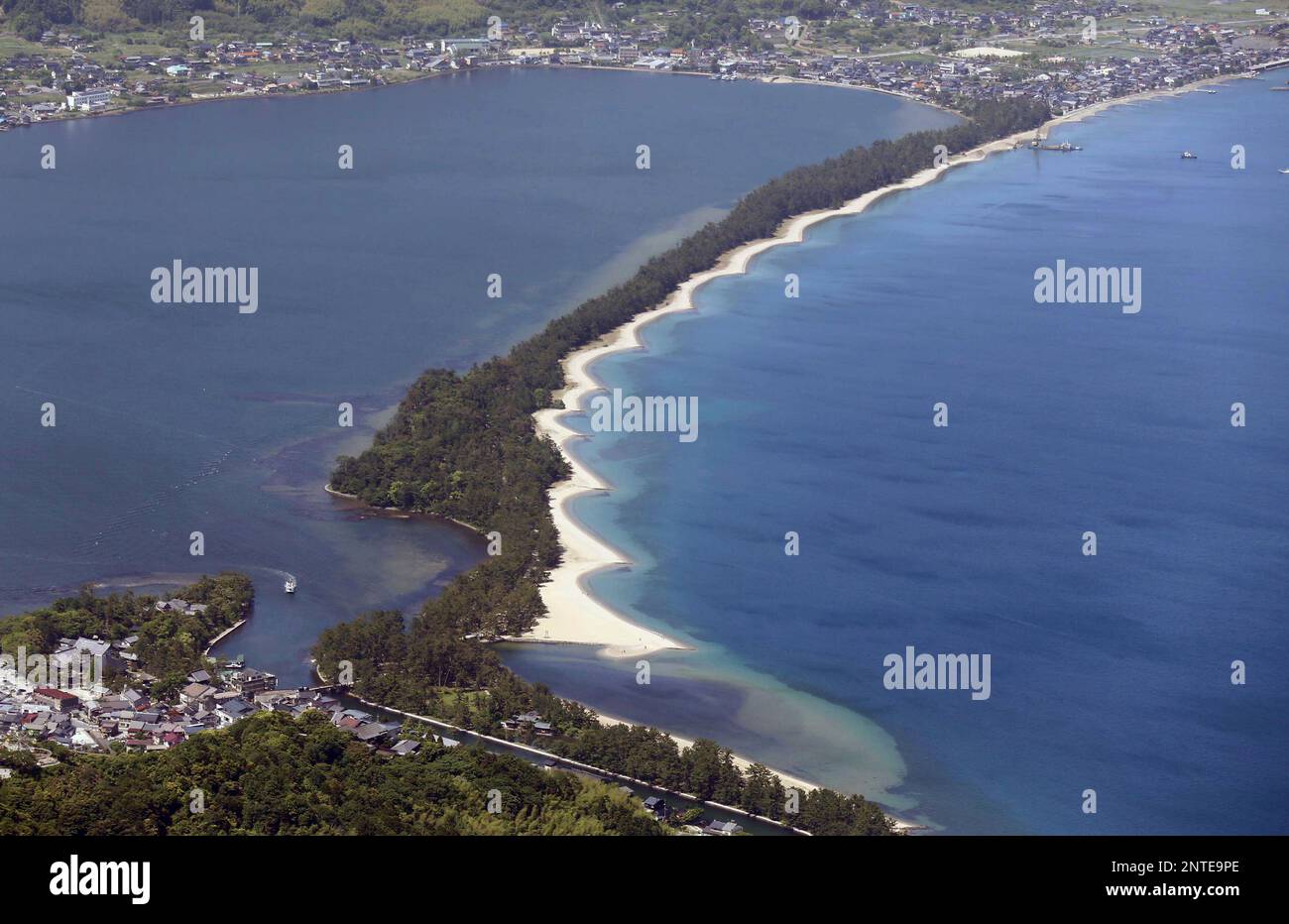 An aerial photo taken on May 29, 2019 shows Amanohashidate in Miyazu ...