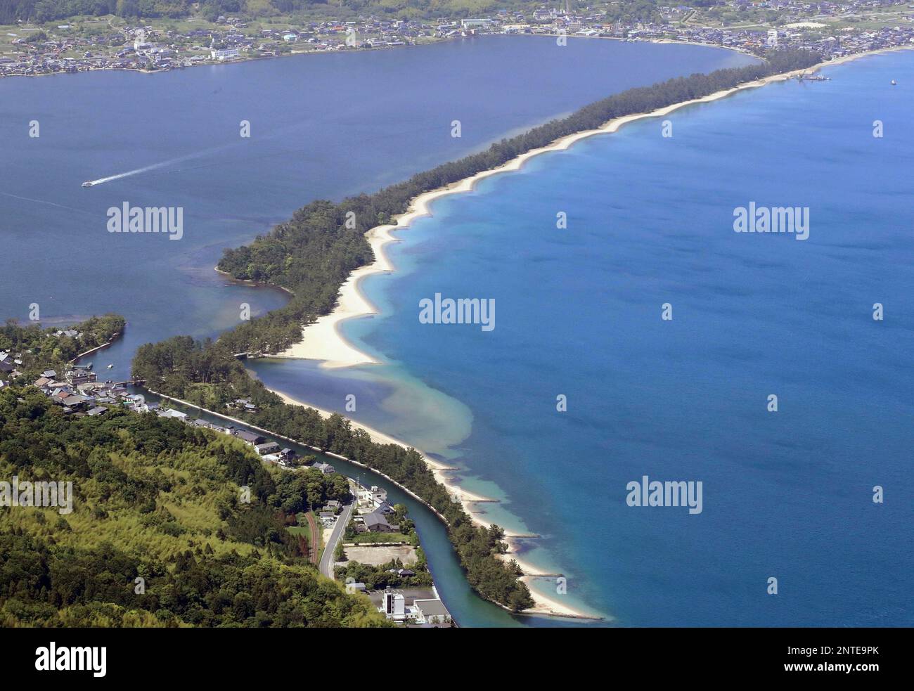 An aerial photo taken on May 29, 2019 shows Amanohashidate in Miyazu ...