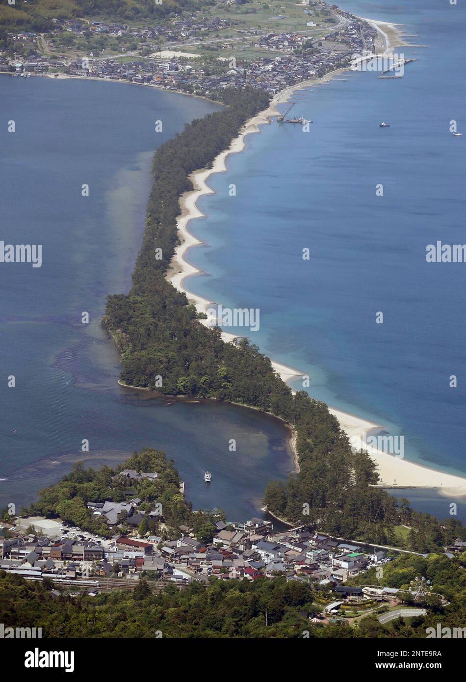 An aerial photo taken on May 29, 2019 shows Amanohashidate in Miyazu ...