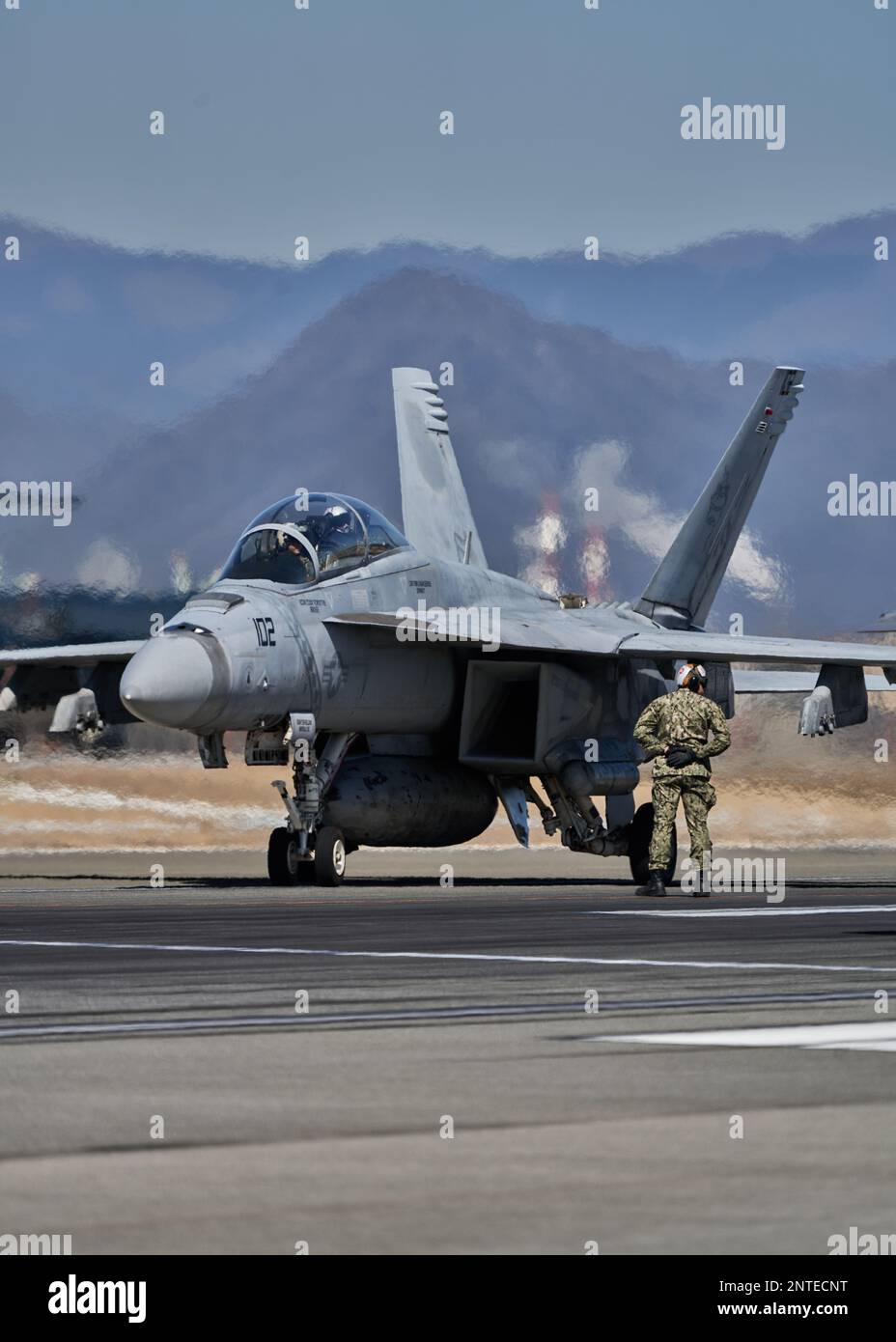 A U.S. Navy F/A-18E Super Hornet moves in position during a ...
