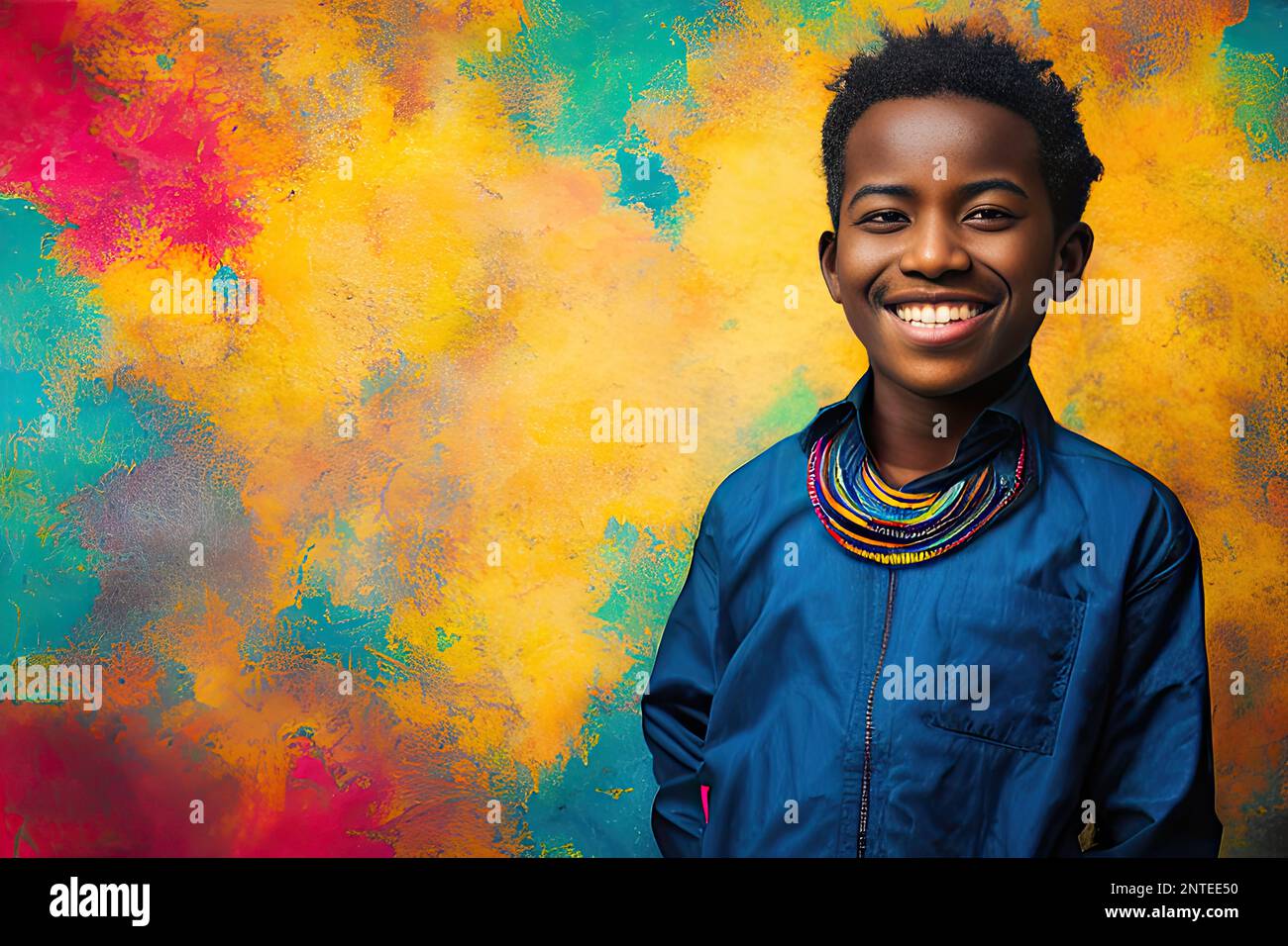 A smart kid on a colourful gradient background smiling with joy ...