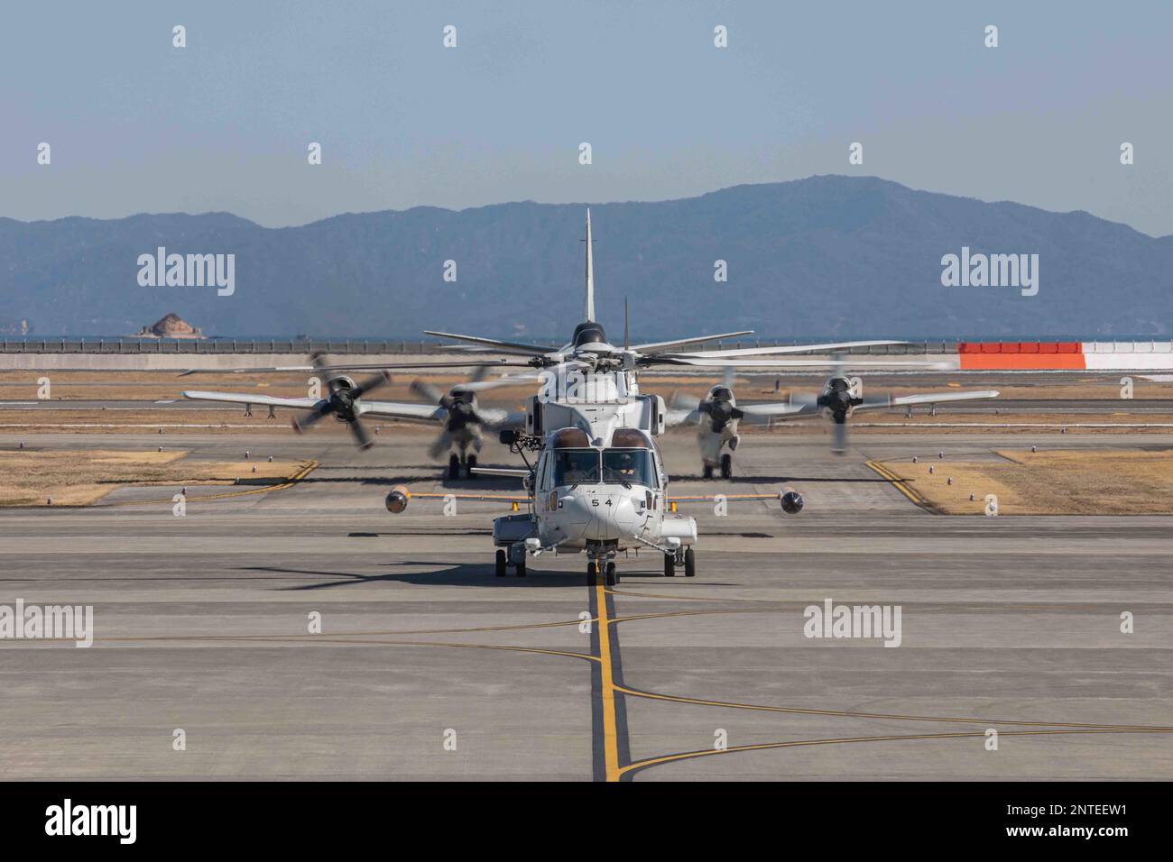 A Japan Maritime Self-Defense Force MCH-101 taxis off the runway following a capabilities ...
