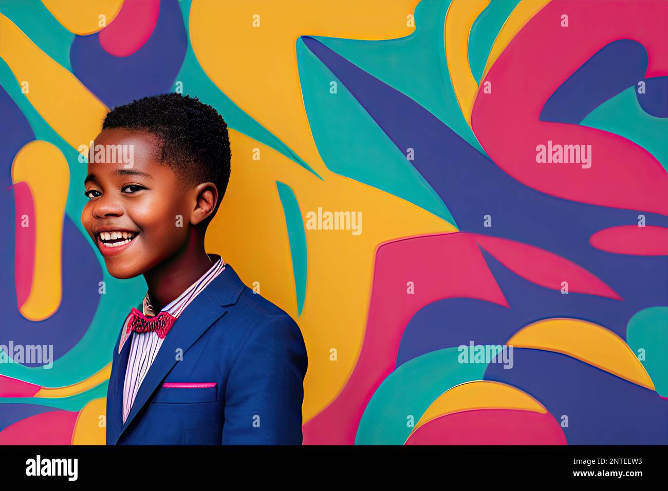 A smart kid on a colourful gradient background smiling with joy ...